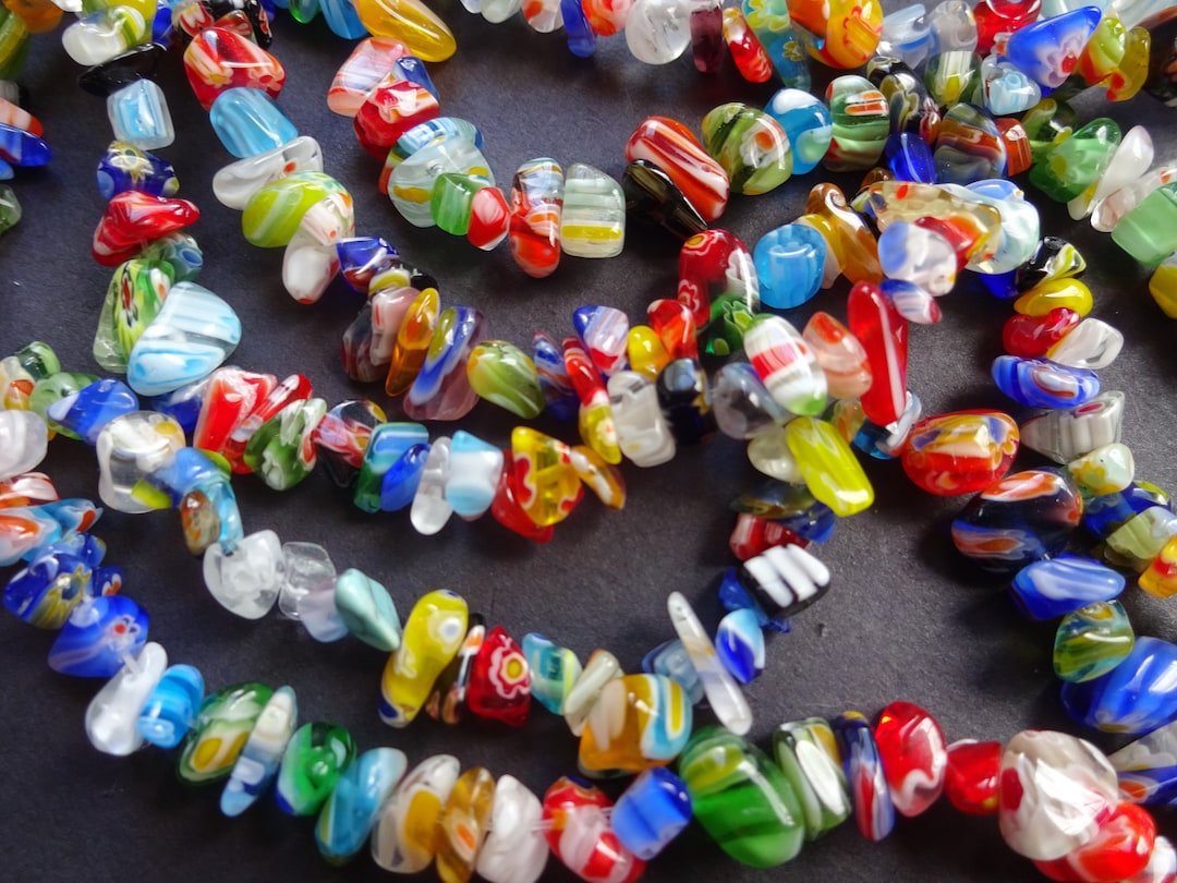 15 Inch 4-7mm Glass Millefiori Chip Bead Strand, About 100 Glass Beads ...