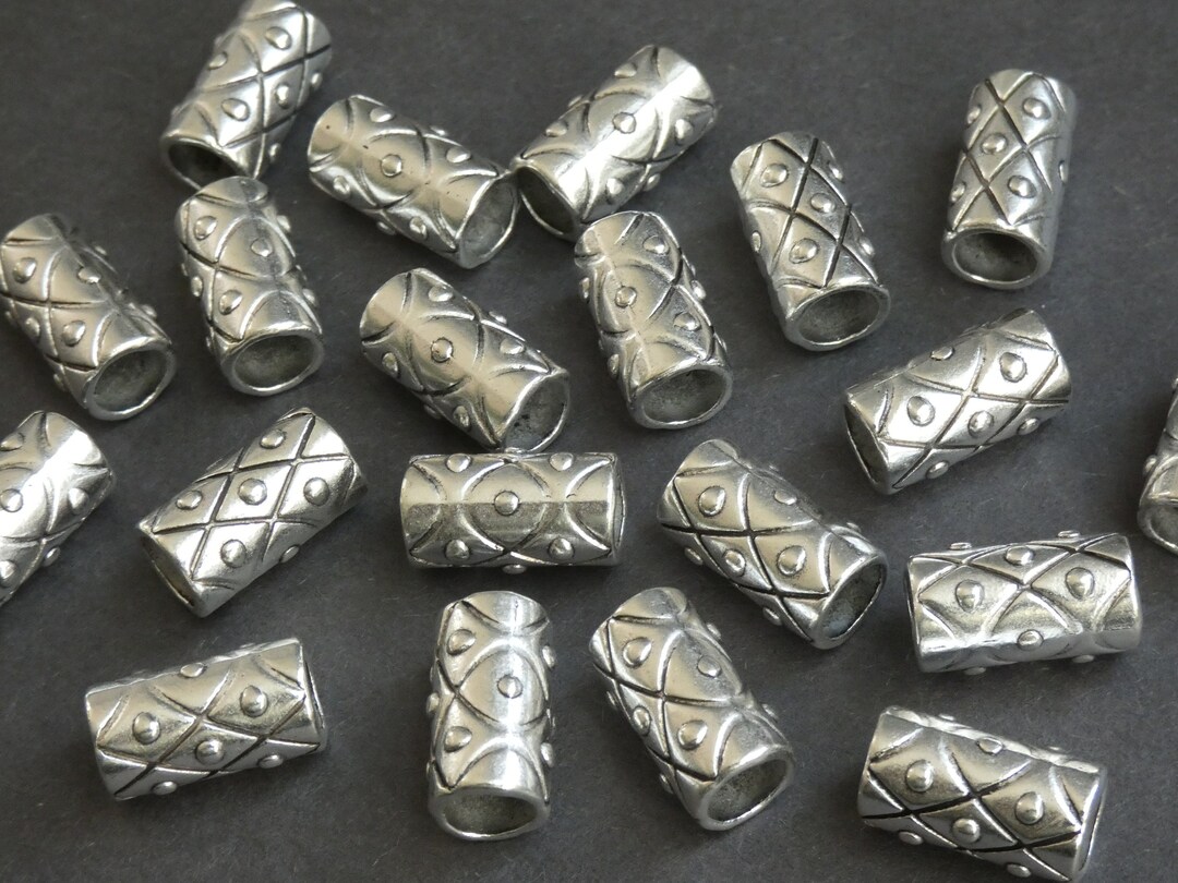 10 PACK 17mm Tibetan Silver Tube Beads, Notch Design, Antiqued Silver ...