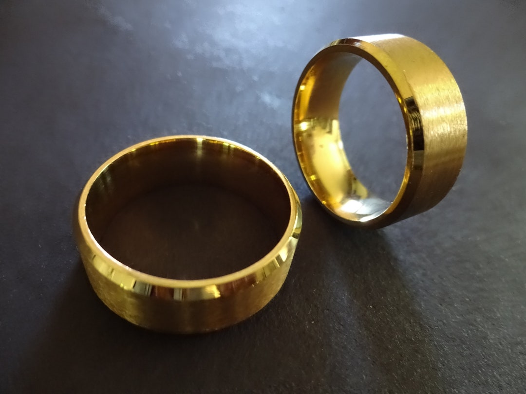 Beveled Titanium Steel Ring, Beveled Gold Steel Band, Size 6-12 ...