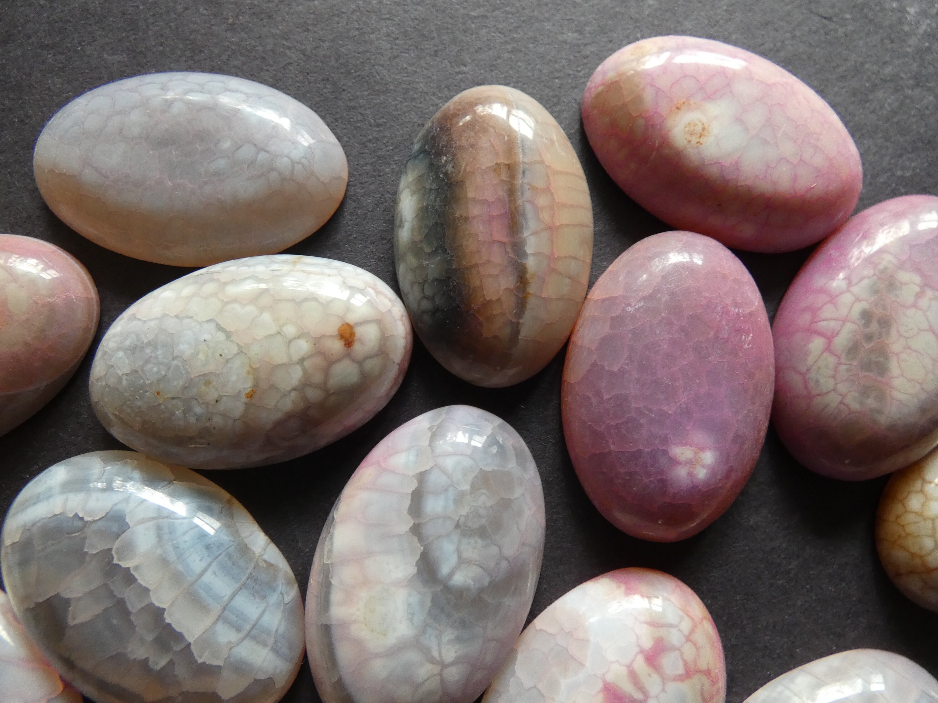 30x20x7mm Natural Fire Agate Gemstone Cabochon, Dyed, Pink & Gray, Oval ...