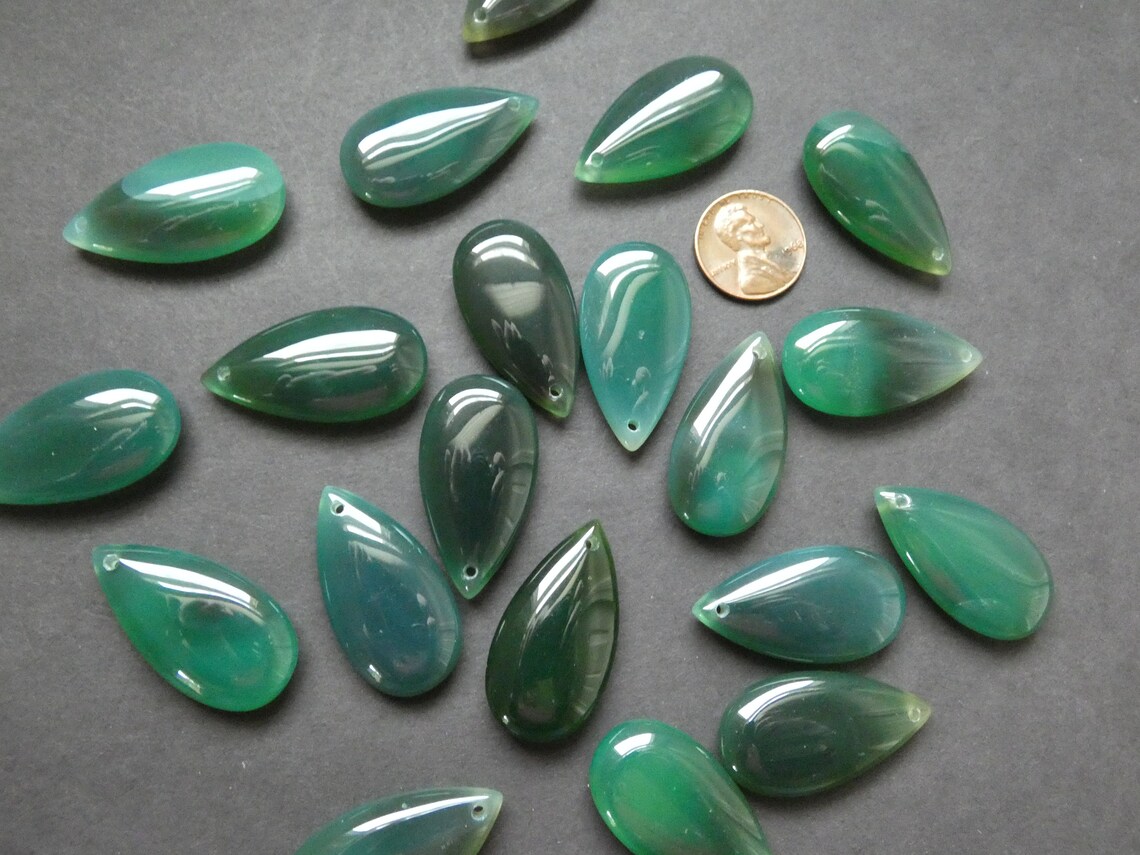 33.5x18mm Natural Dark Green Agate Pendant Drilled Agate - Etsy