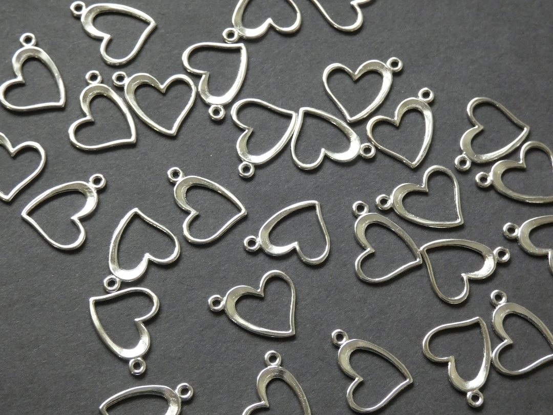 50 Pack 15mm Metal Heart Charm, Silver Heart Pendant, Silver Metal ...