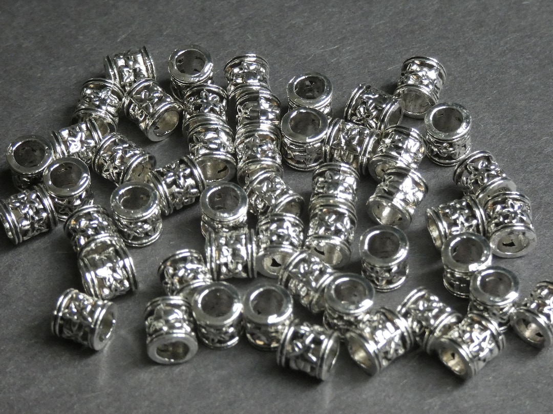 50 PACK of 6mm Metal Column Beads, Floral Pattern Column Bead, Metal ...