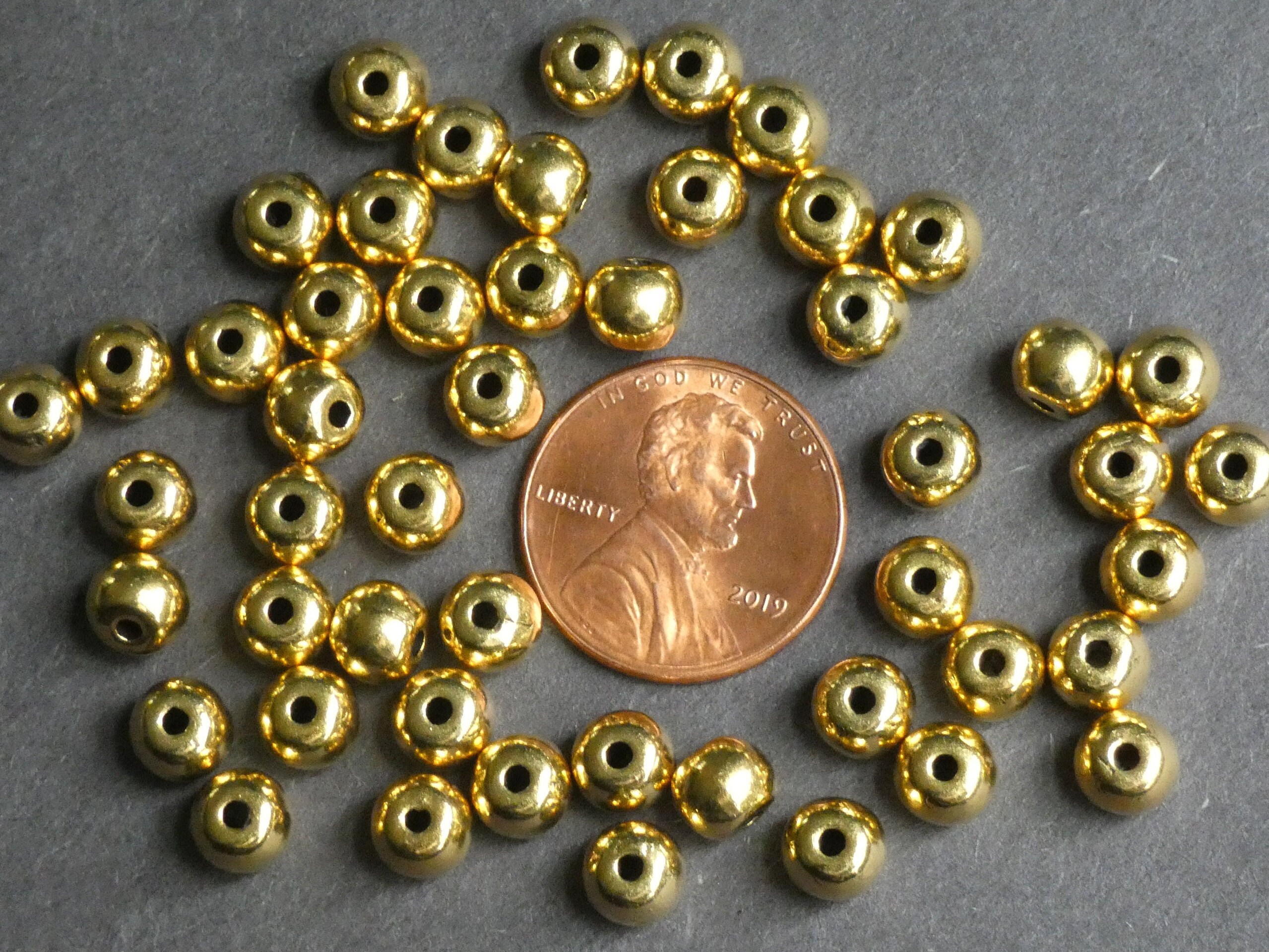 50 PACK of 6mm Alloy Metal Ball Bead, Antiqued Gold Color, Lightweight ...