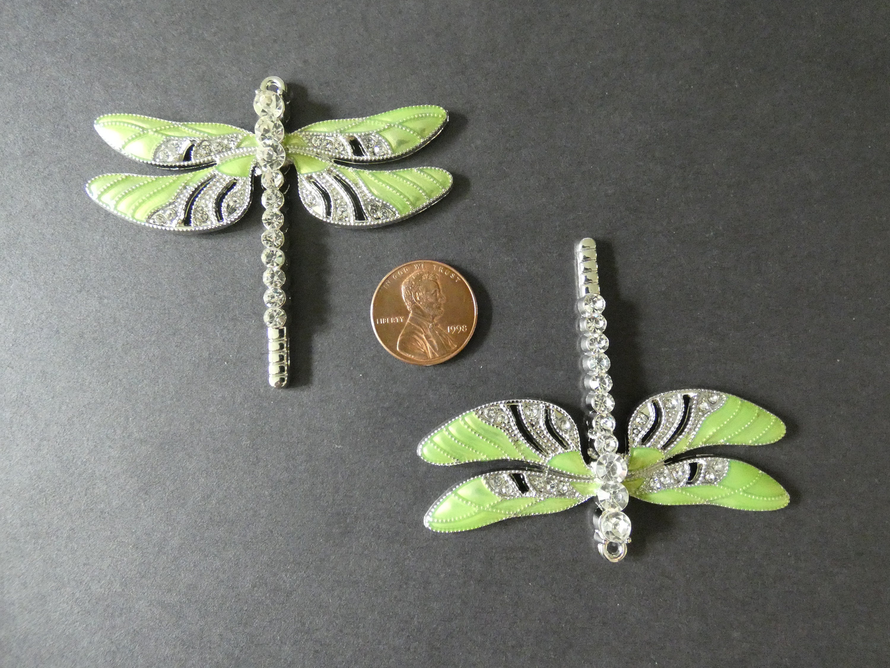 64x57mm Dragonfly Alloy Metal Pendant, Clear Rhinestones, Enamel Green ...