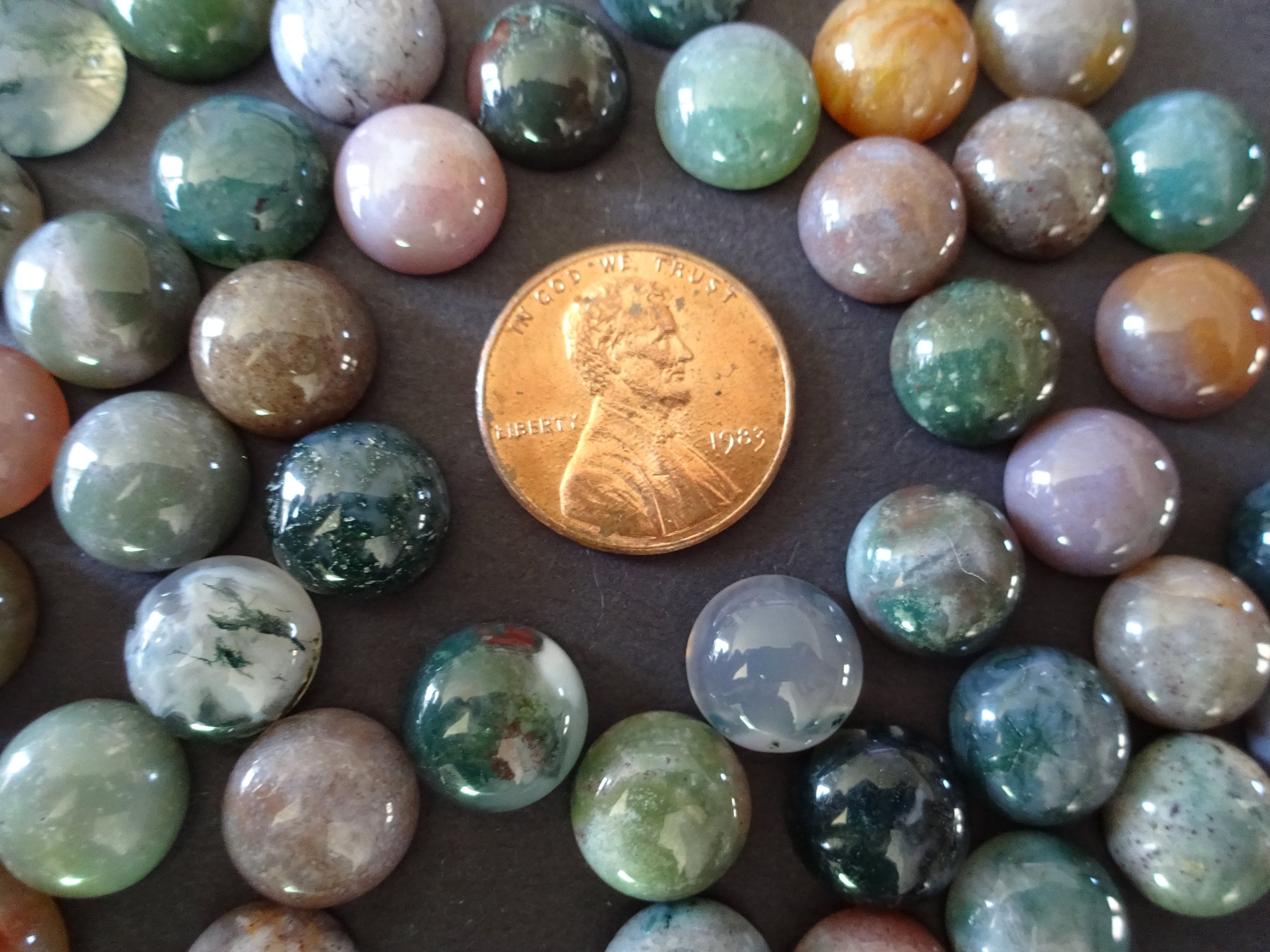 2 Pack 10mm Natural Indian Agate Gemstone Cabochon, Round Cabochon ...