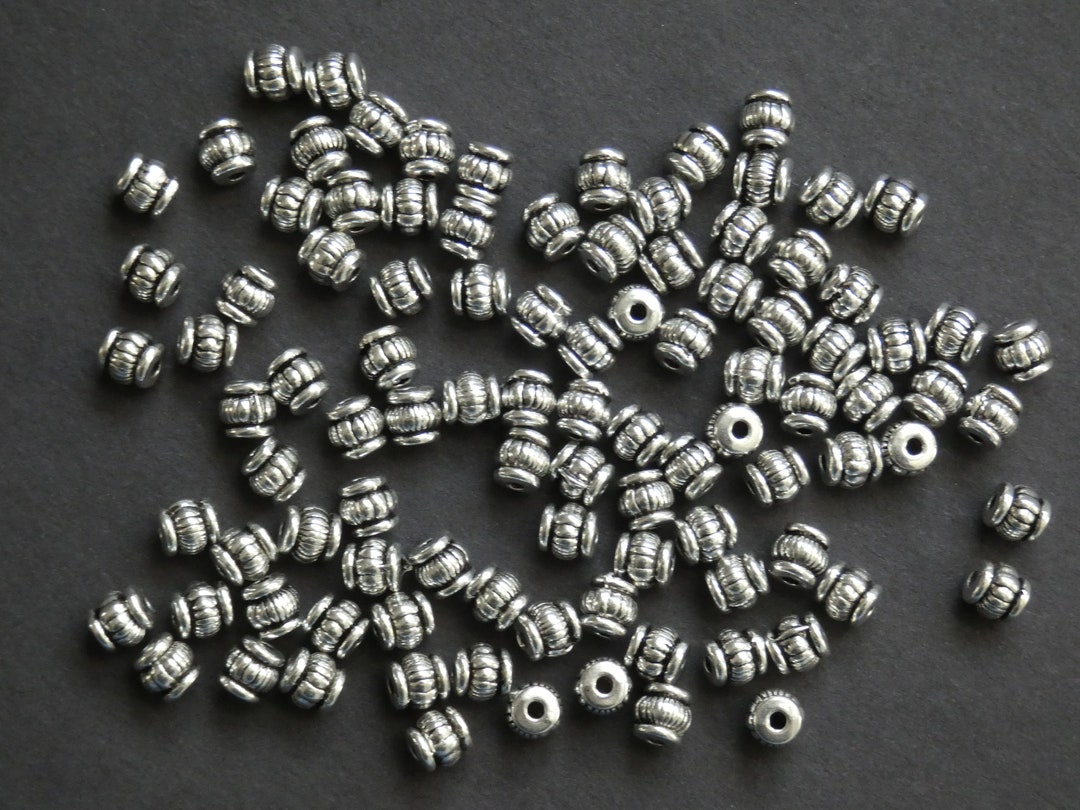 50 PACK of 5mm Metal Barrel Beads, Tibetan Style Barrel Bead, Metal ...