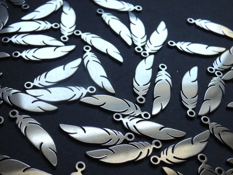 316 Stainless Steel Feather Charm 24x6mm Metal Feather - Etsy
