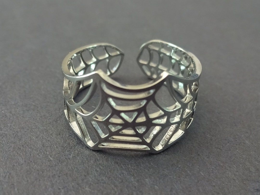Adjustable Silver Spider Web Ring, Spider Ring, Resizable Ring ...