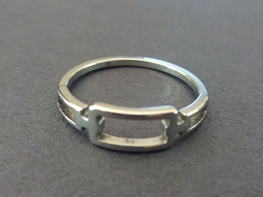 Stainless Steel Rectangle Ring, Silver Rectangle Link Design, Sizes 6 ...