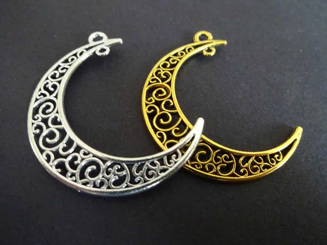 37mm Metal Moon Link Pendant With 2 Loops, Antiqued Moon, Silver or ...