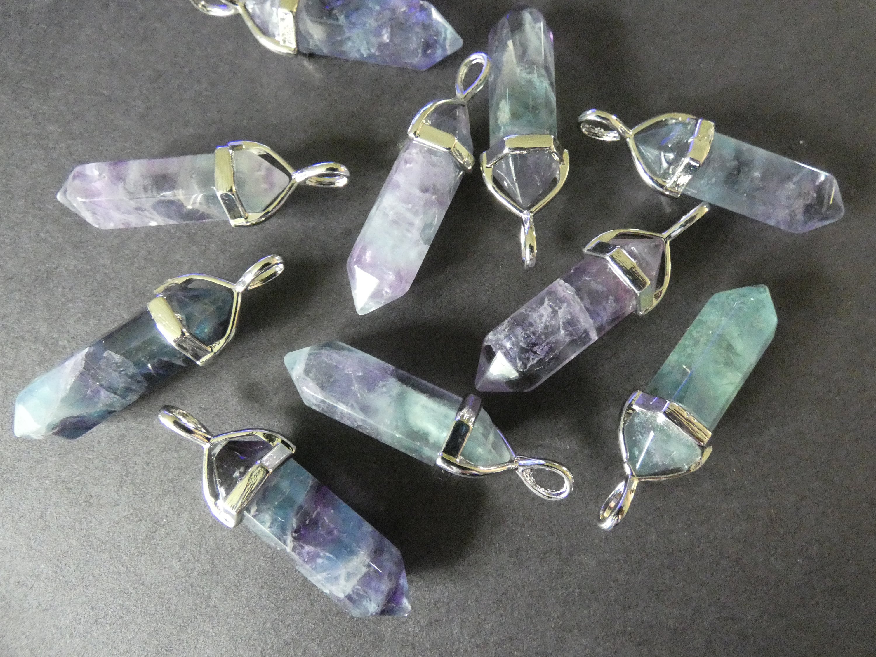39mm Natural Fluorite Pendant With Alloy, Faceted, Bullet Shaped ...