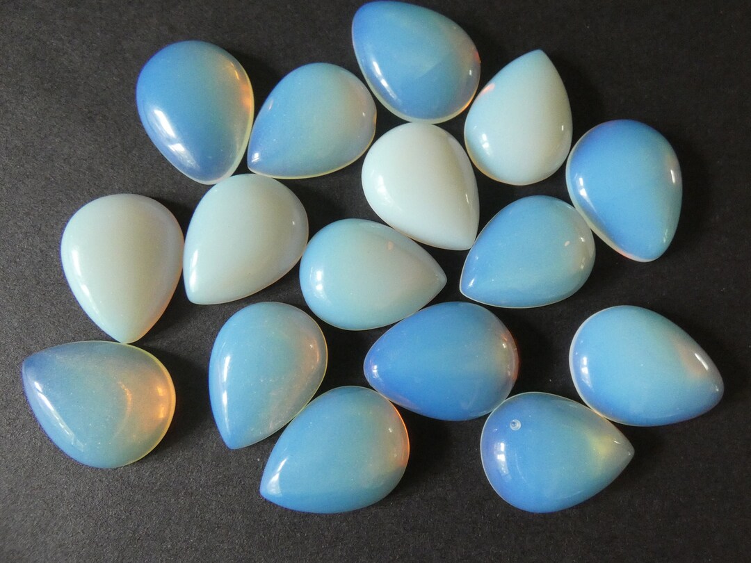 19-20mm Glas Opalit Cabochon, Tropfen Cabochon, polierter weißer & klarer Stein, Opalite Cab ...