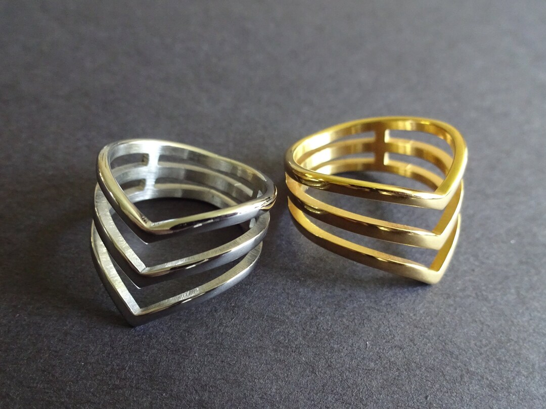 304 Stainless Steel Heart Ring, Silver or Gold Color, Handcrafted Steel ...