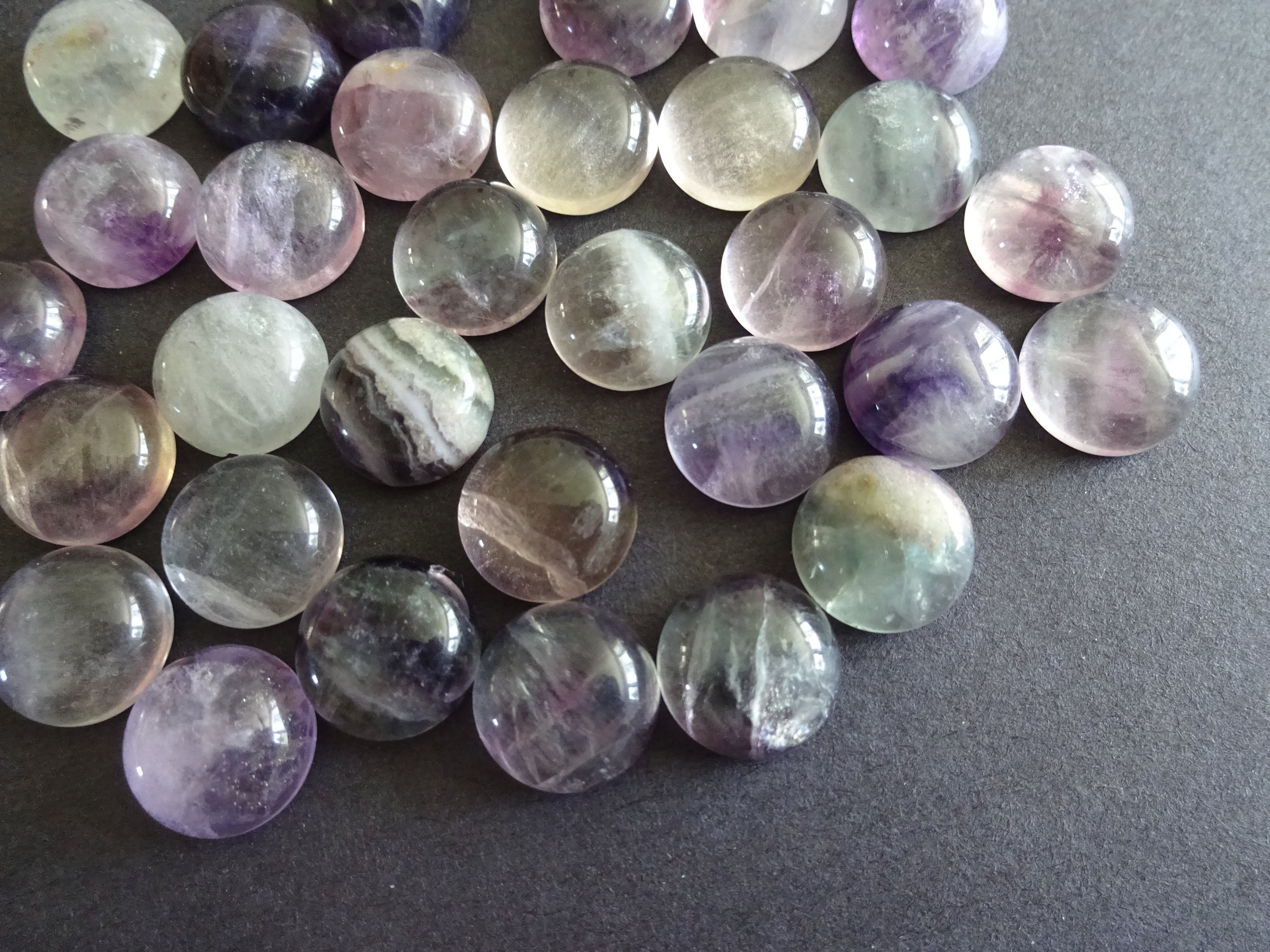 12x4mm Natural Fluorite Cabochon, Round Gemstone Cabochon, Polished Gem ...