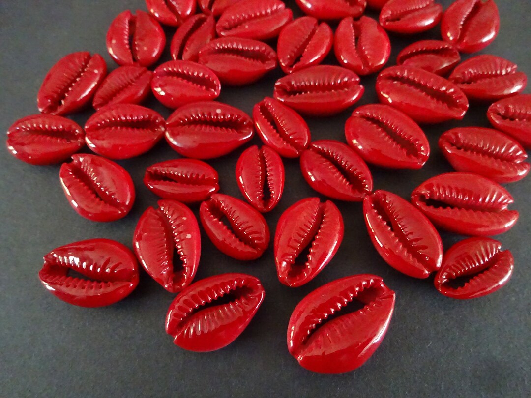 20-25mm Painted Natural Cowrie Shell Beads, Undrilled Spiral Shell, Red ...