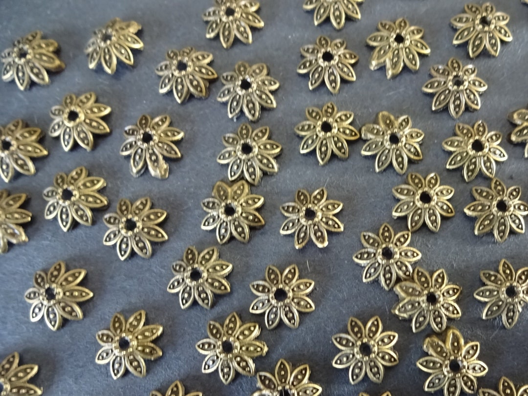 50 PACK of 7mm Metal Floral Bead Caps, Antique Bronze Colored Bead Caps ...