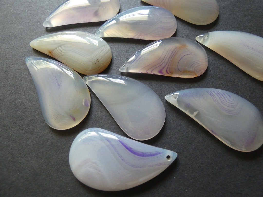 46-50mm Natural Lavender Agate Pendant, Dyed, Drilled, Teardrop ...