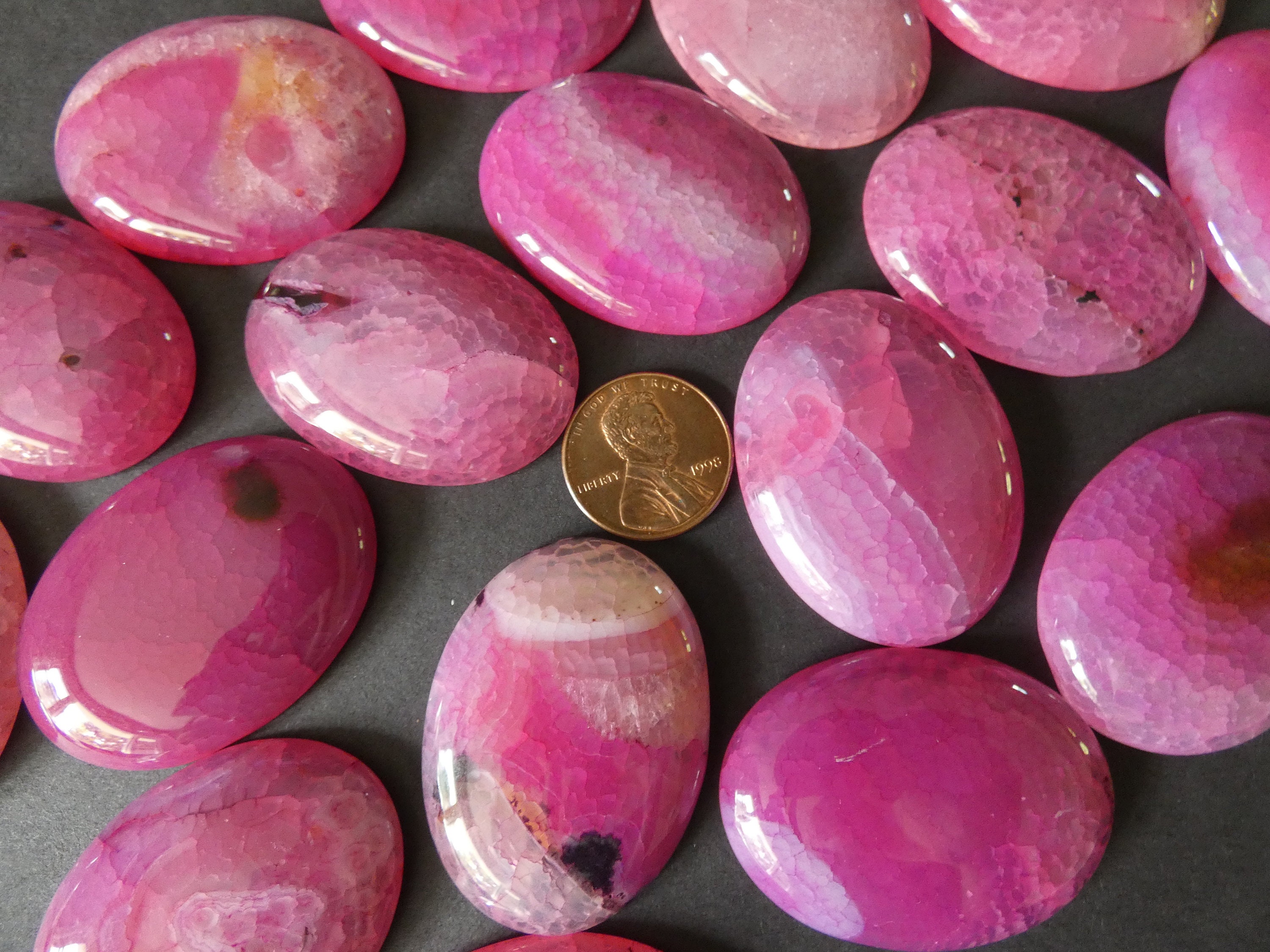 40x30mm Natural Crackle Agate Cabochon, Dyed, Pink Oval Cabochon ...