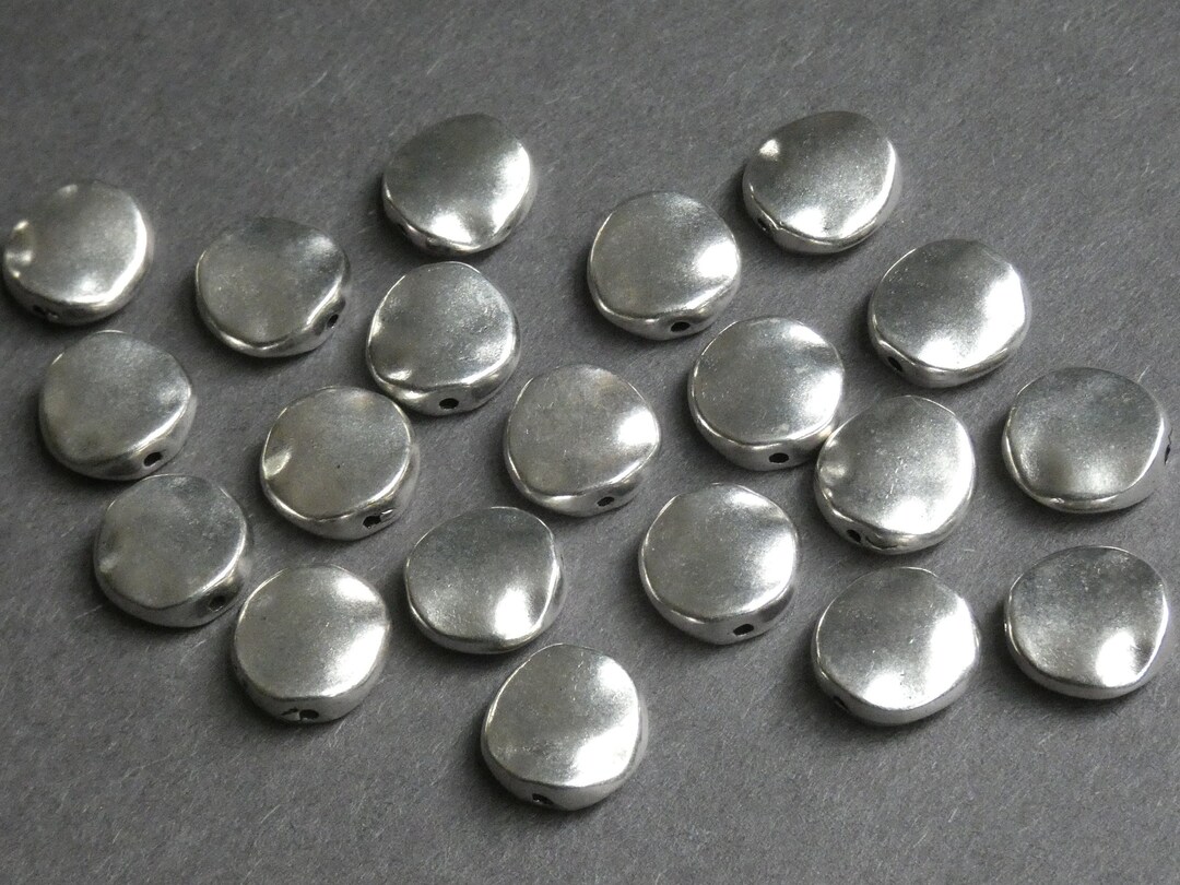 20 PACK of 12mm Flat Round Wavy Beads, Tibetan Style Metal Bead, Metal ...
