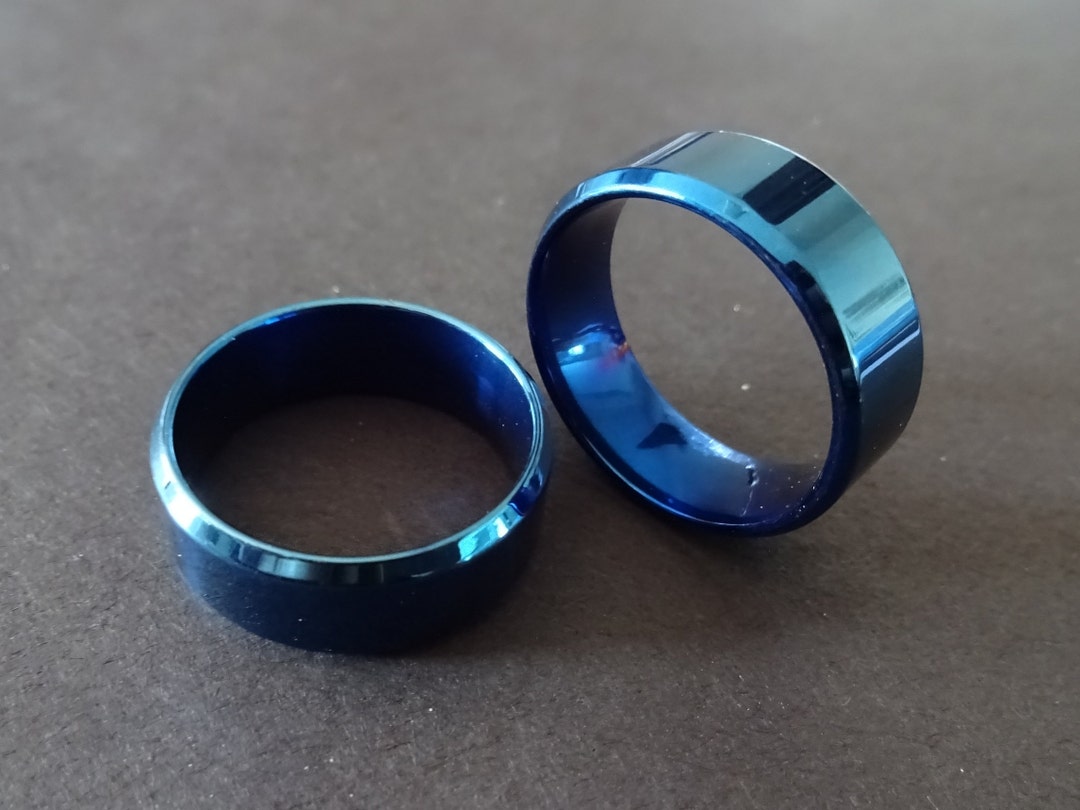Blue Titanium Steel Ring, Brushed Band, 8mm Wide, Handcrafted Titanium ...