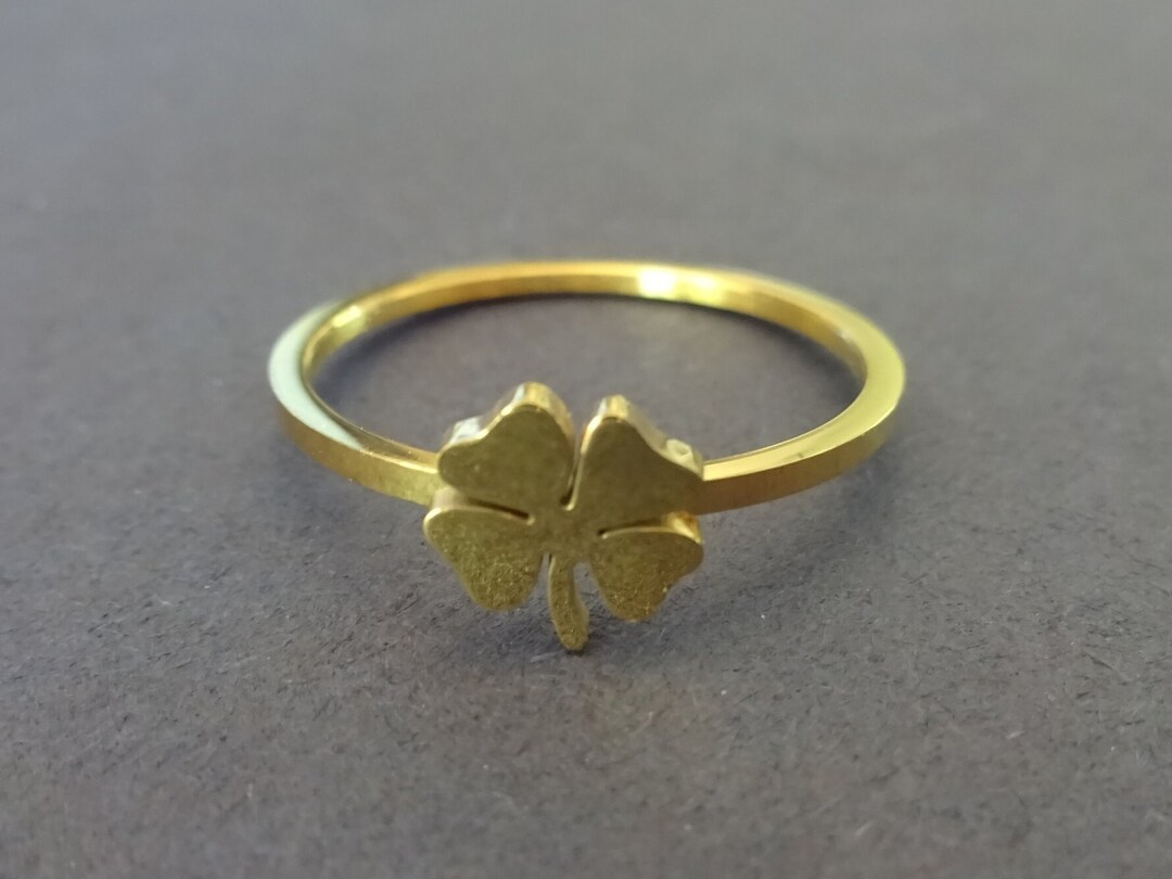 Stainless Steel 4 Leaf Clover Ring, Gold Clover, Sizes 6-10 ...