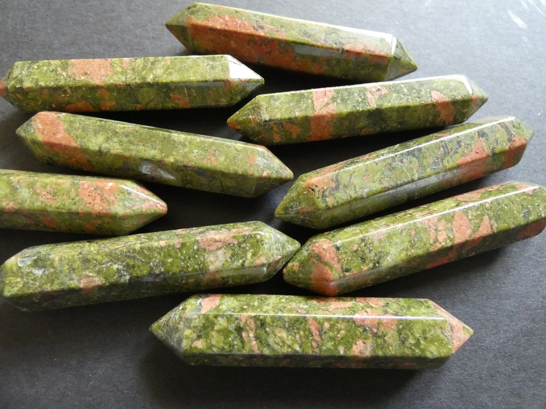 51-55mm Natural Unakite Undrilled Bullet, Faceted, Bullet Charm ...