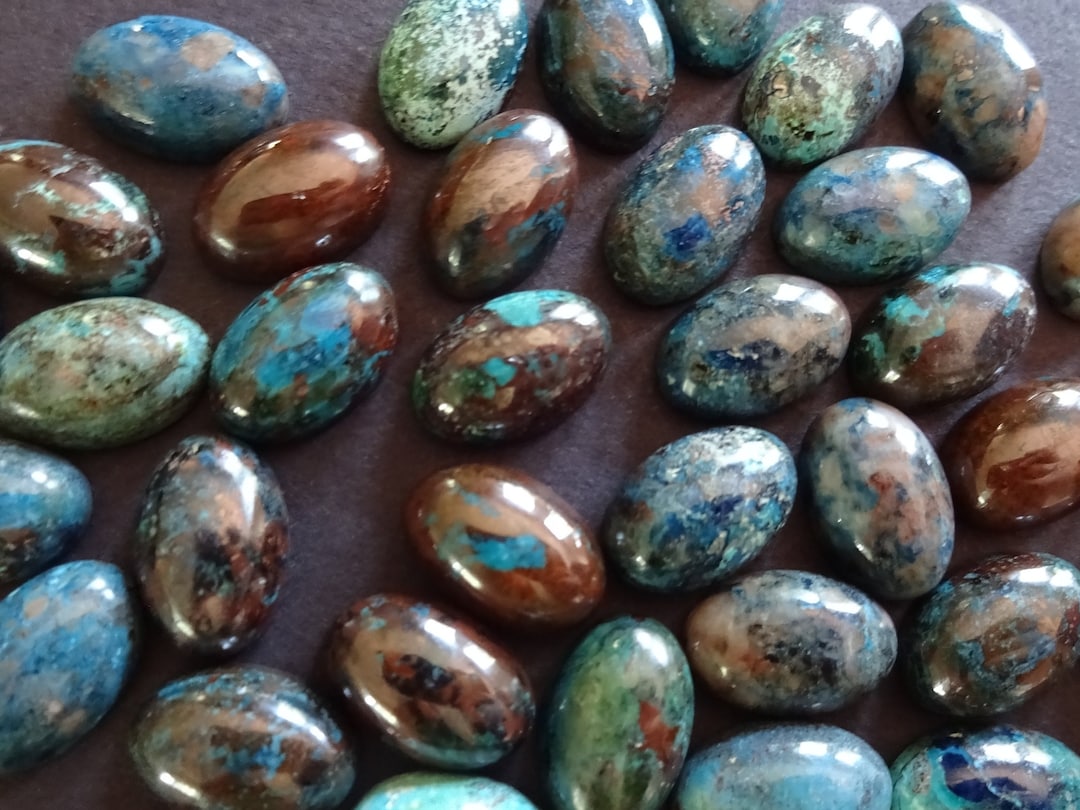 12x8mm Natural Blue Chrysocolla Cabochon, Oval Cabochon, Polished Gem ...