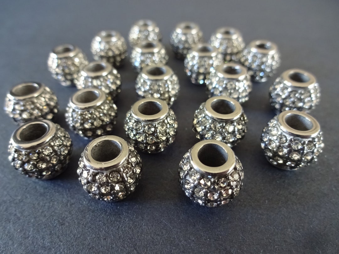 11mm Clear Rhinestone Stainless Steel Beads, Silver Metal, Rhinestone ...