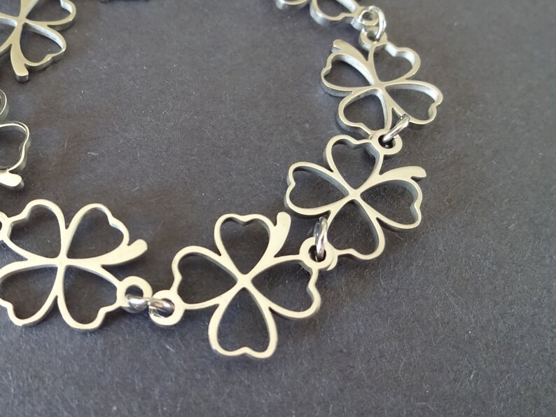 Stainless Steel Clover Link Bracelet With Clasp 7 Inch - Etsy