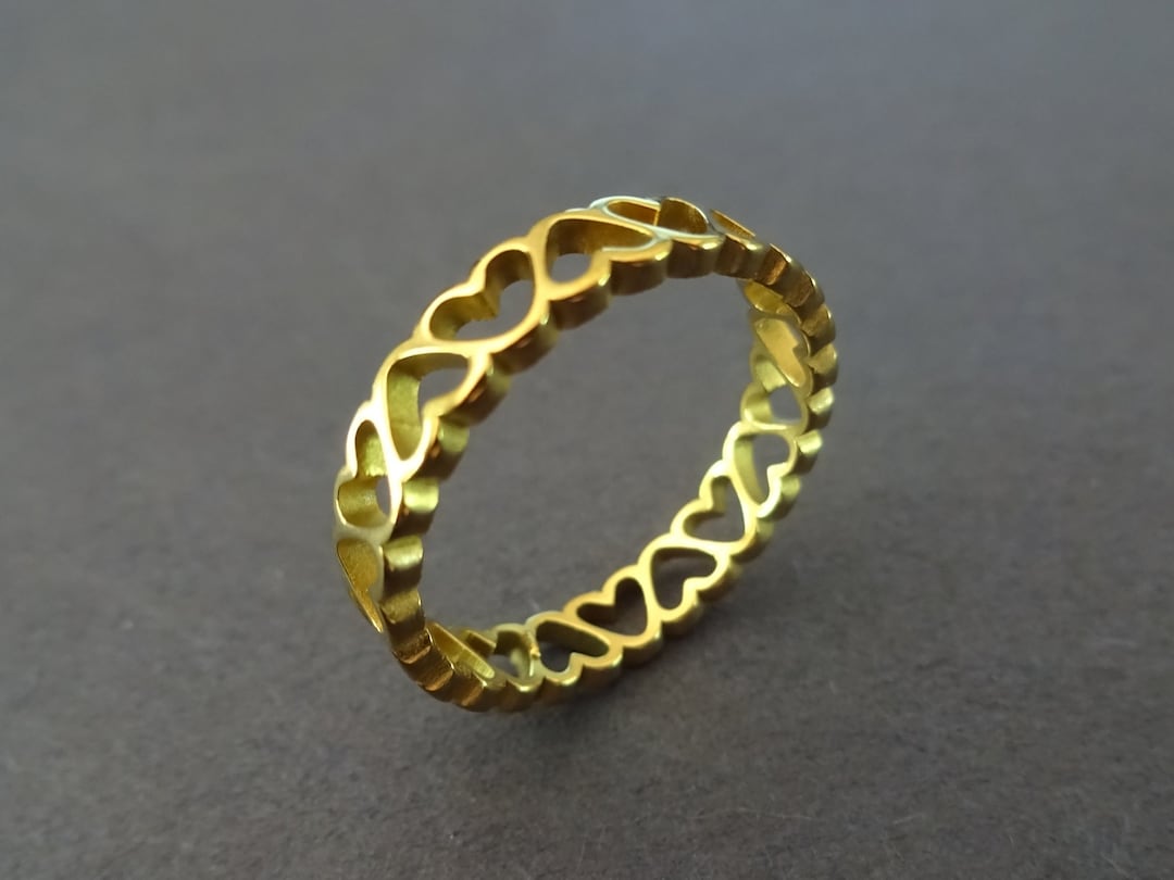 Stainless Steel Gold Heart Band, Gold Heart Ring, Sizes 6-10, St ...