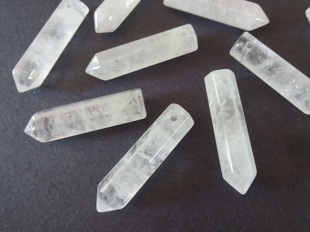 30-33mm Natural Clear Quartz Bullet Charm, Drilled, Faceted Bullet ...