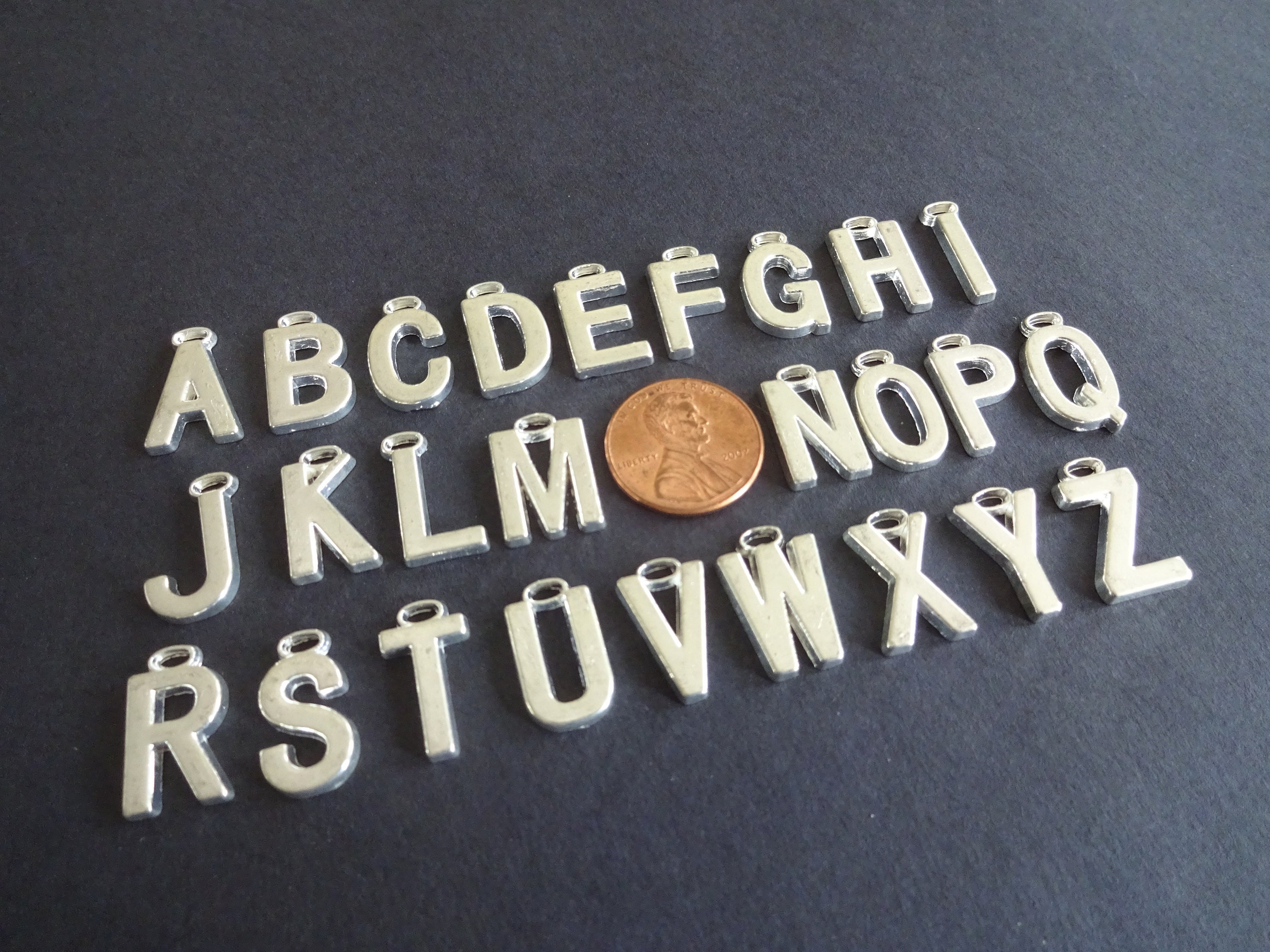 17-18mm Alloy Metal Alphabet Pendant Set, 1 of Each Letter, Silver ...