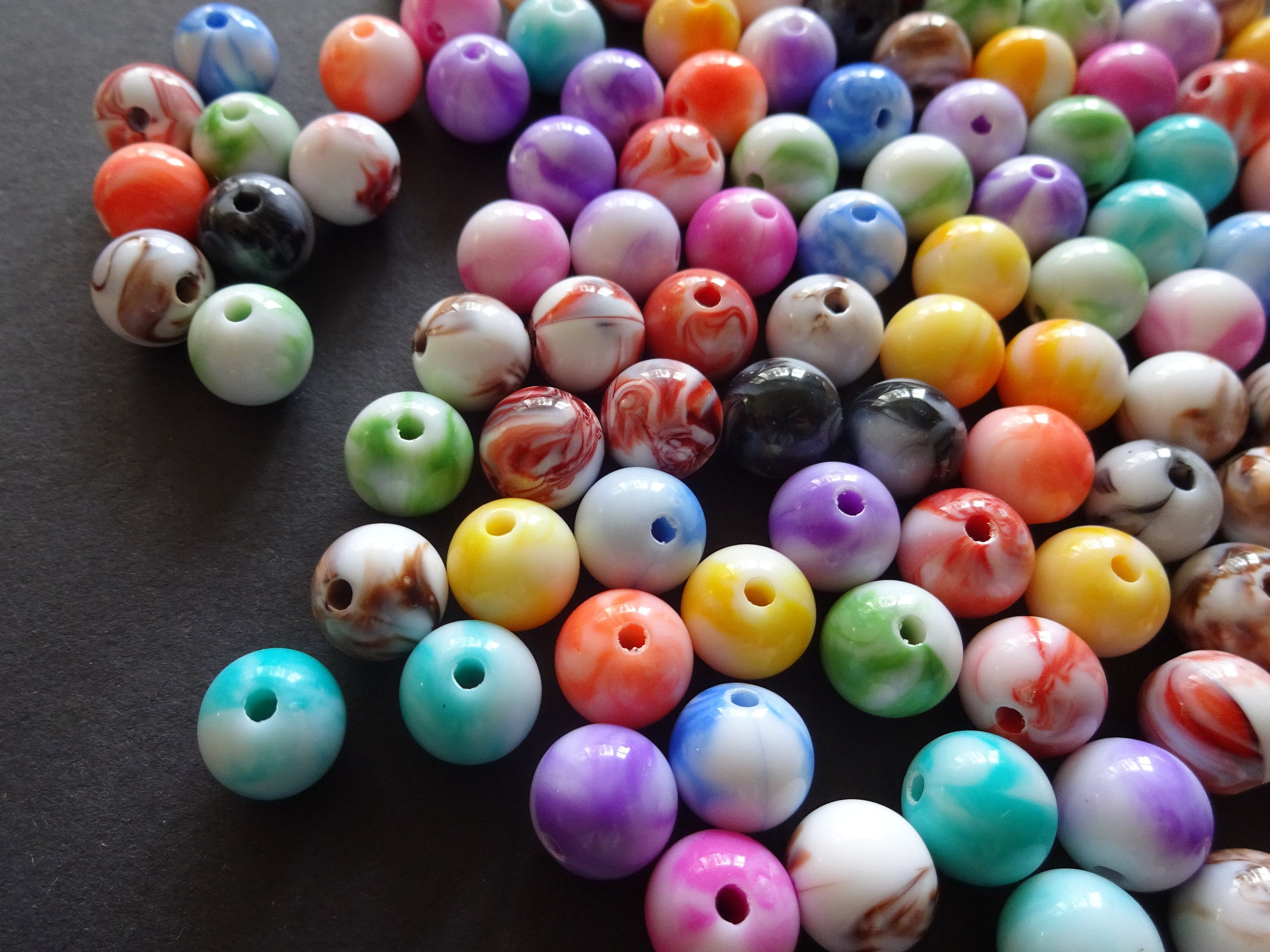 10mm Acrylic Rainbow Ball Beads, Mixed Color Marbled Pattern, 2mm Holes ...