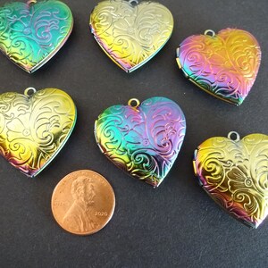 304 Stainless Steel Floral Heart Locket Pendant, 29mm, Rainbow ...