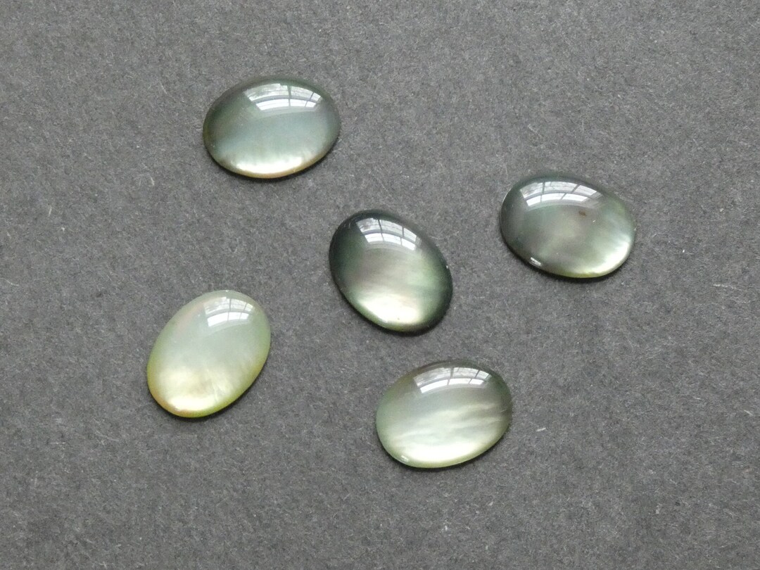 5 PACK 16x12mm Natural Black Lip Shell Cabochons, Pearlescent Sheen ...