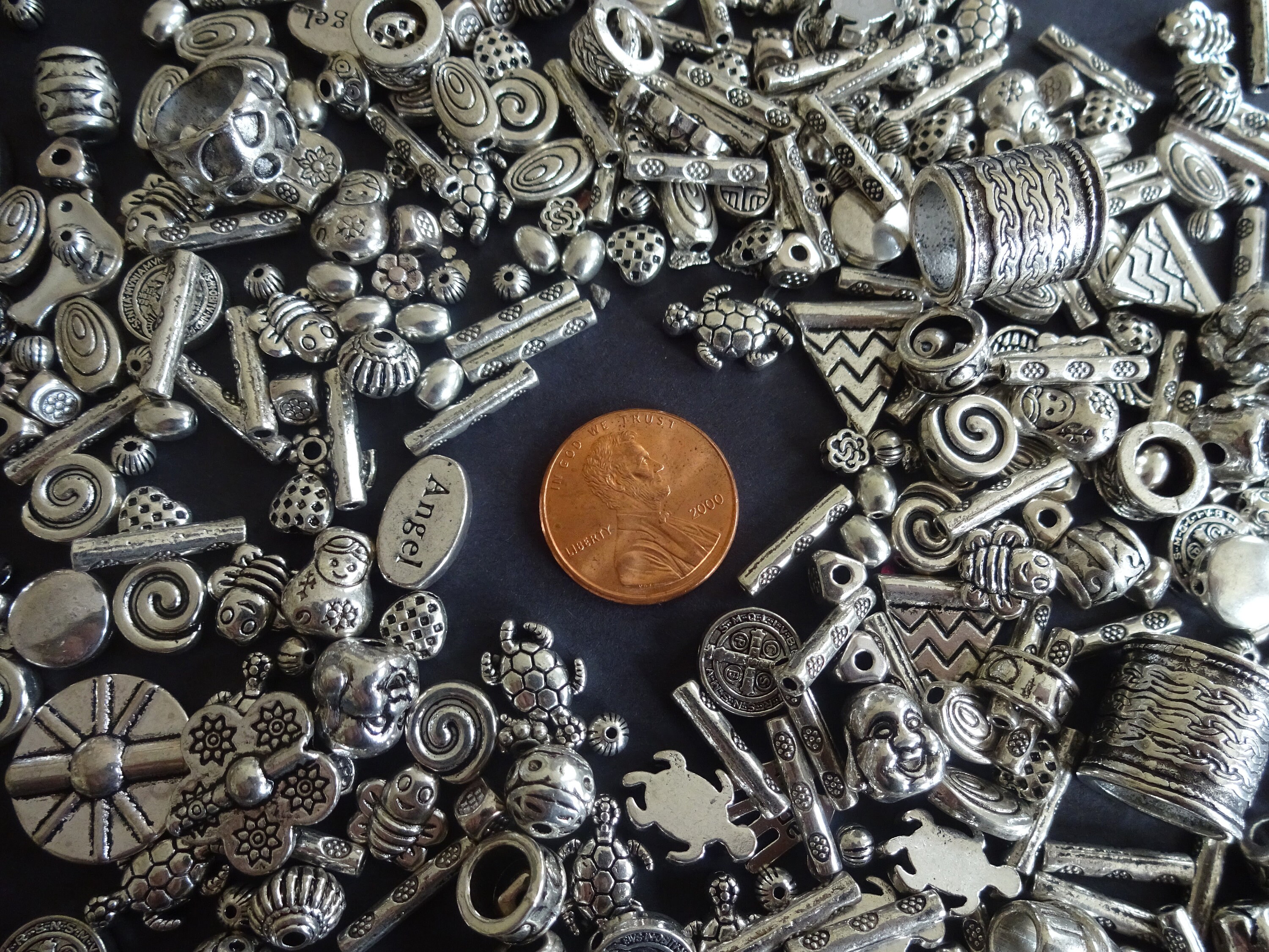 Mixed Alloy Metal Bead Lot, 100 Grams of 6-14.5mm, About 80 Beads Per ...