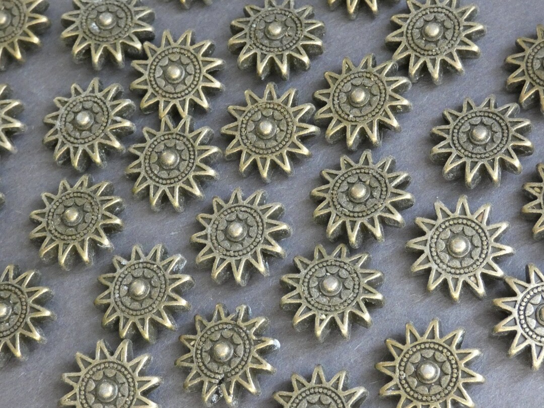 10 PACK 17x6mm Metal Sun Bead, Etched Sun Bead, Antiqued Bronze Color ...