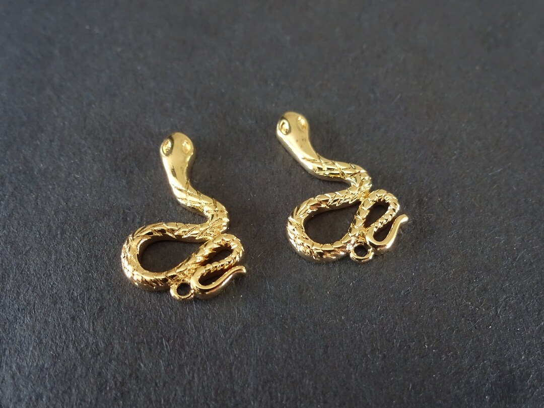 2 PACK 20.5mm Gold Plated Brass Snake Charms, Snake Charms, Gold Snake ...