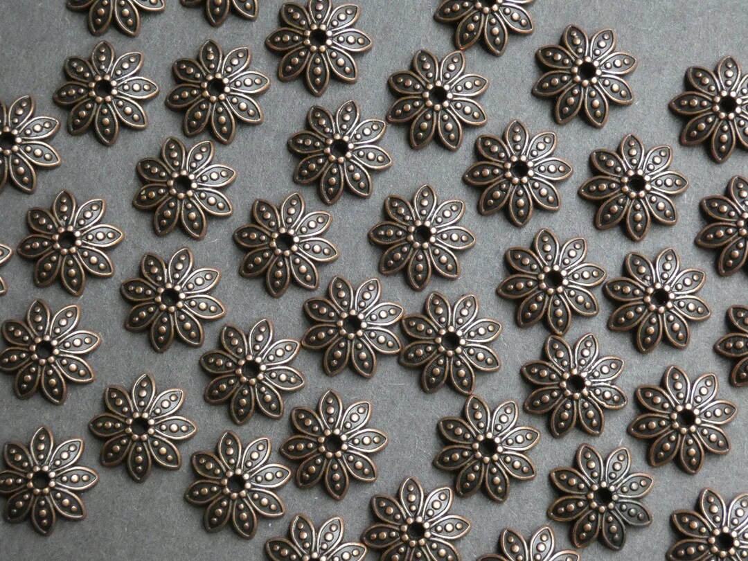 50 PACK 15x4mm Alloy Metal Bead Caps, Floral Desgin, Red Copper Color ...