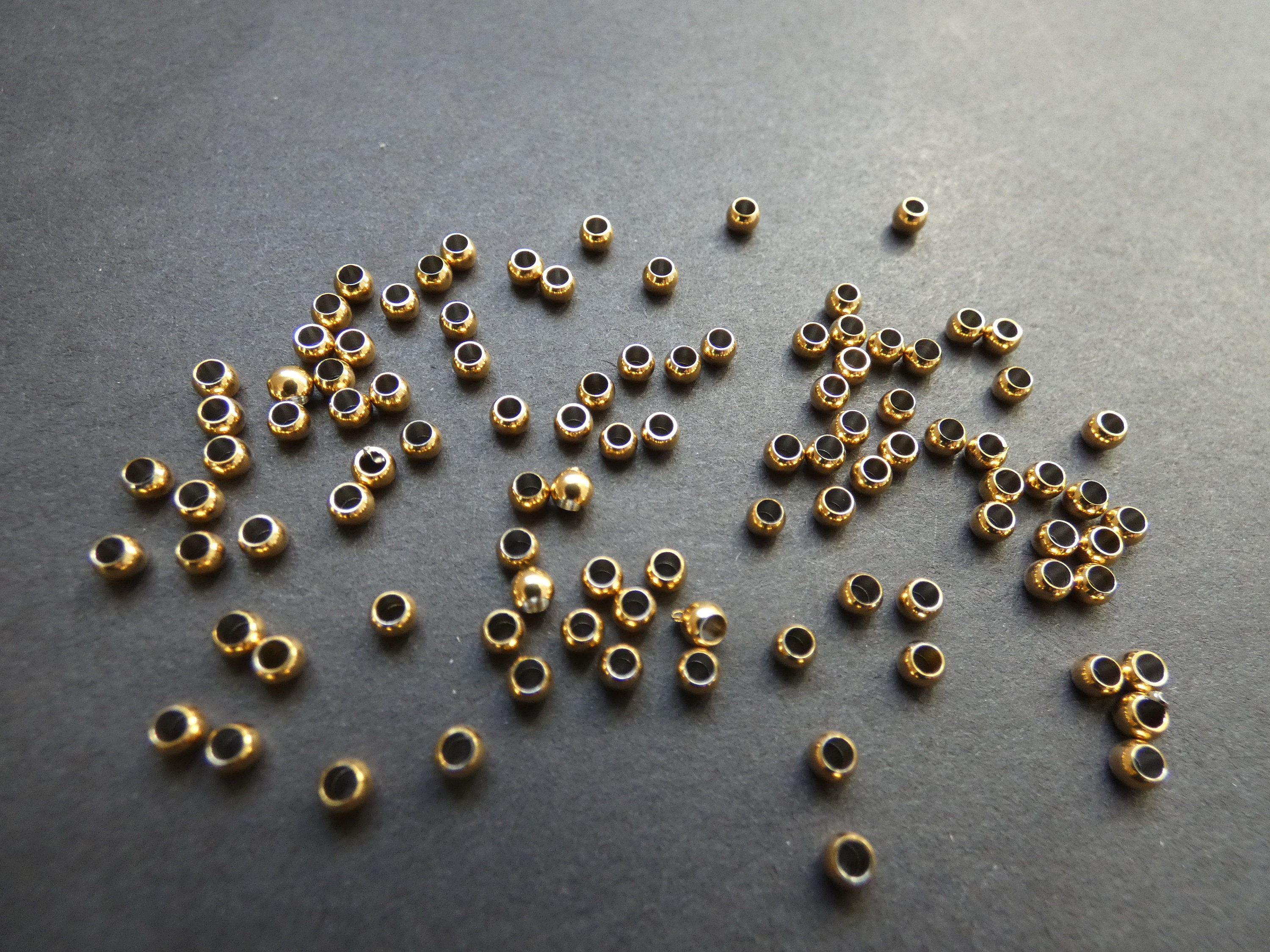50 PACK 304 Stainless Steel 3mm Ball Beads, Gold Color, 1.6mm Hole ...
