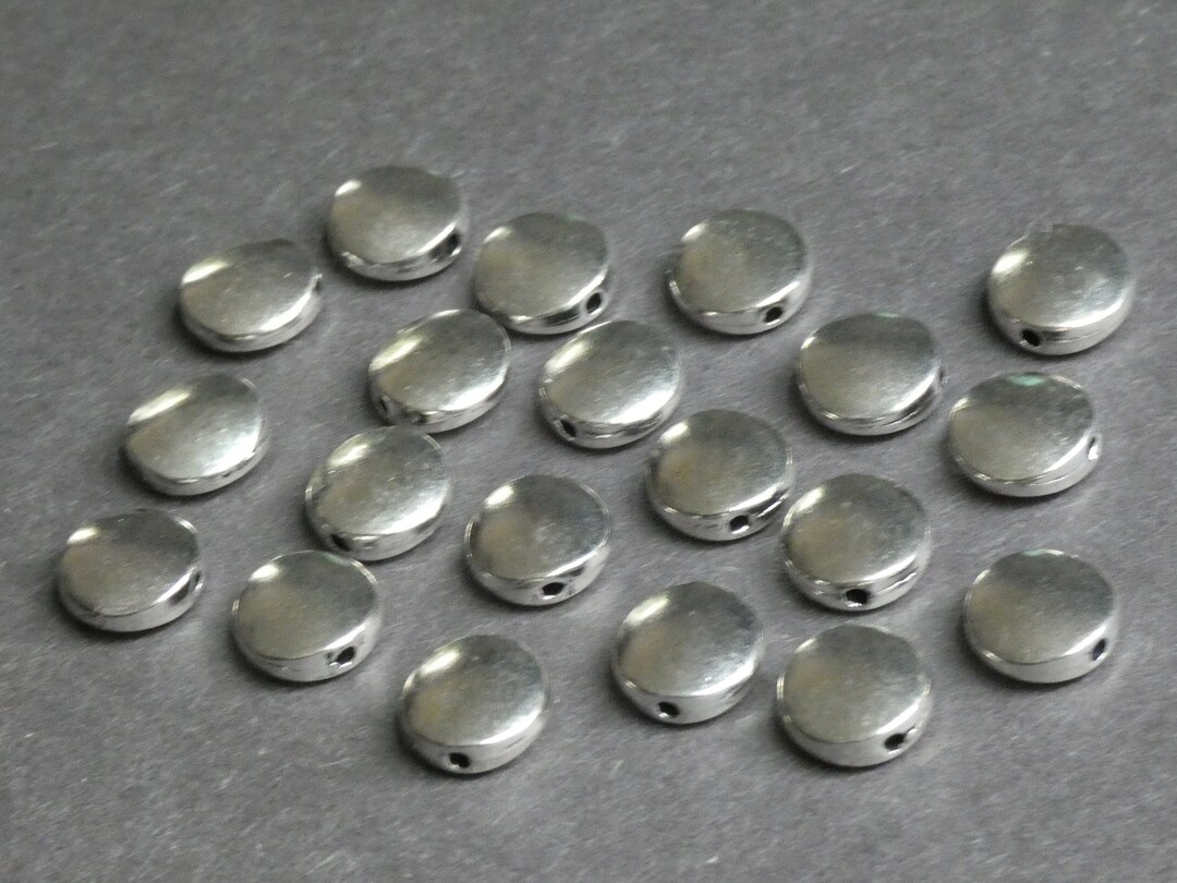 20 PACK 9mm Flat Round Silver Bead, Tibetan Metal Bead, Antiqued Silver ...