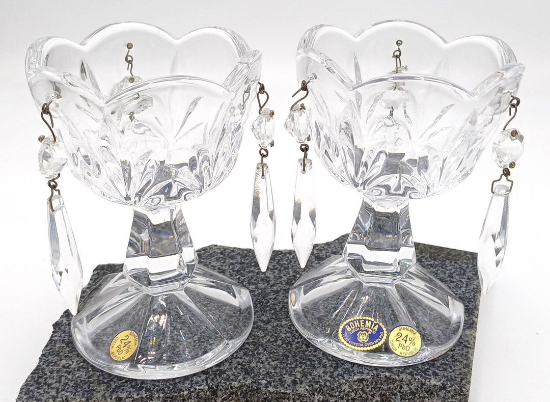 PAIR of Vintage Crystal Chandelier Candle Cups Bohemia Czech Crystal ...