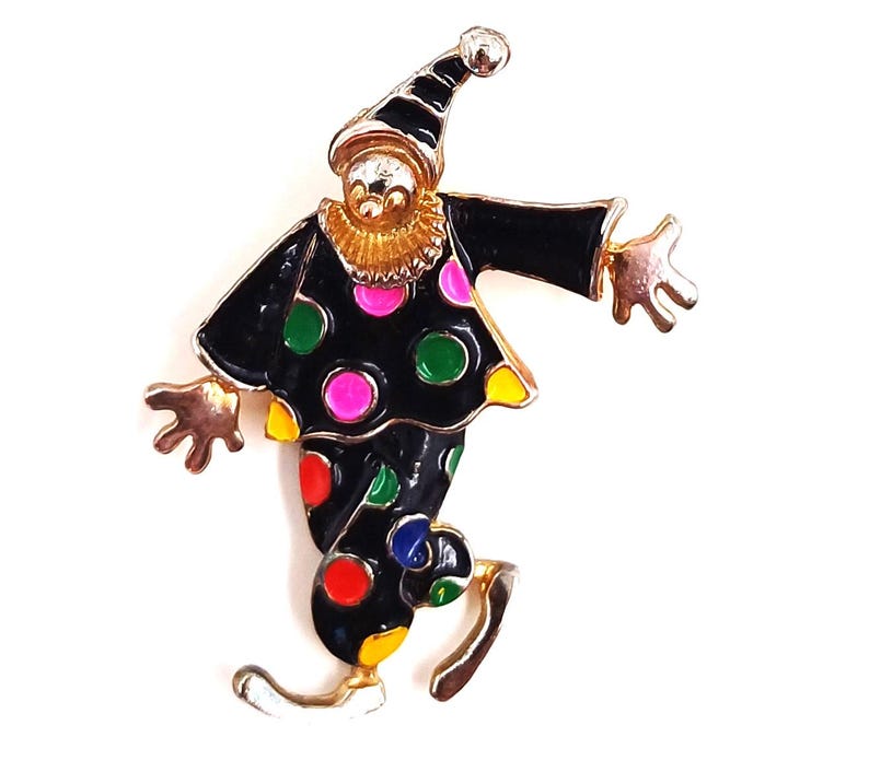 Vintage 1980's Articulated Swivel Hip Clown Black Enamel With Polka ...