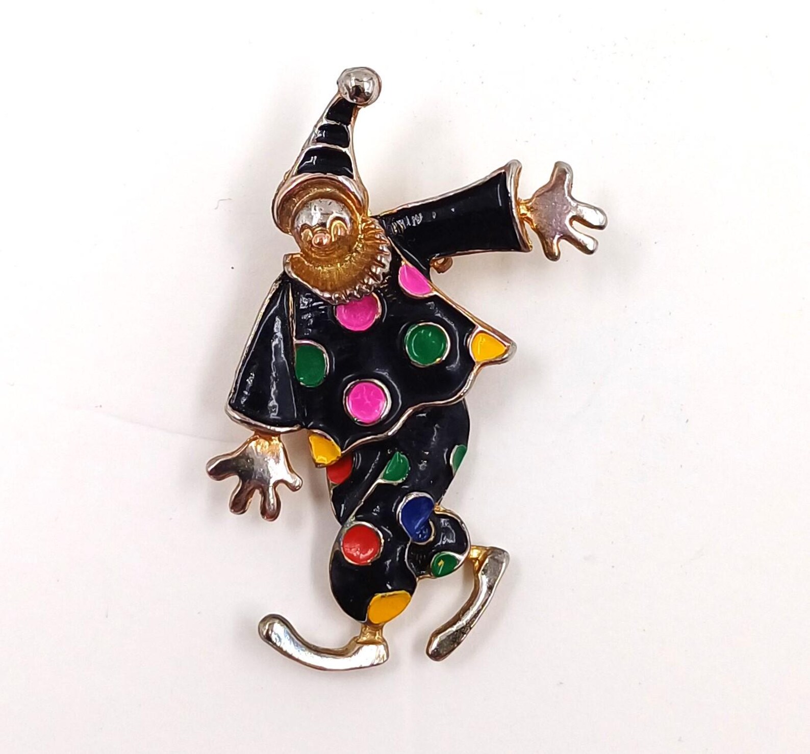 Vintage 1980's Articulated Swivel Hip Clown Black Enamel With Polka ...