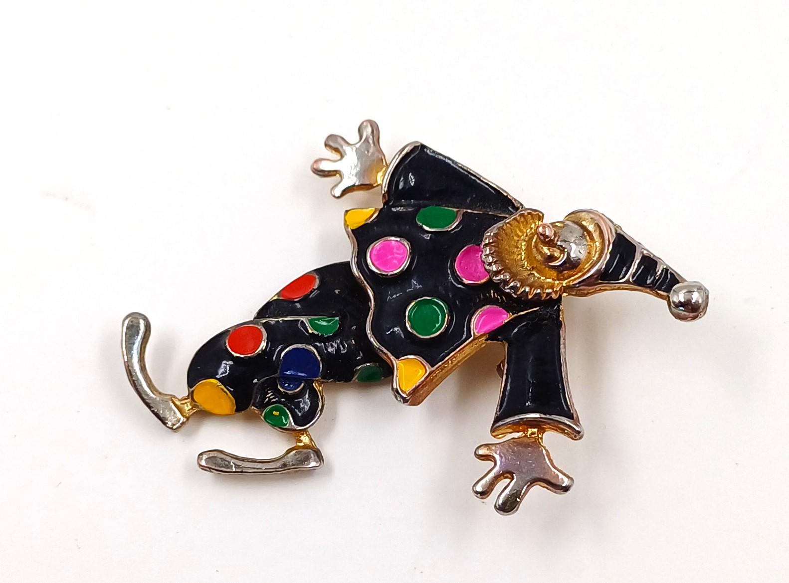 Vintage 1980's Articulated Swivel Hip Clown Black Enamel With Polka ...