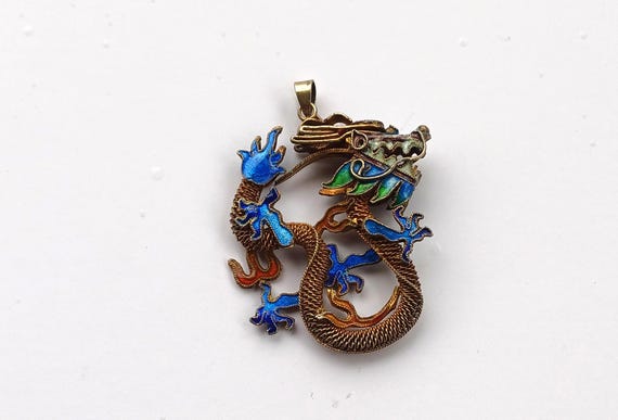 Antique enamel dragon Export Chinese Sterling Silver … - Gem