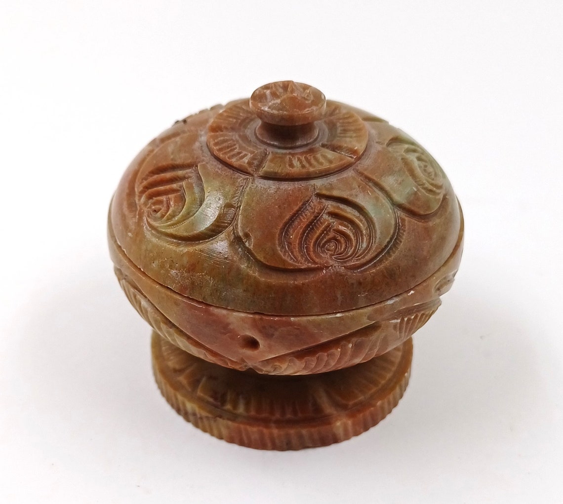 VINTAGE Stone Trinket Small Jewellery Hand Carved Box Made From Stone ...