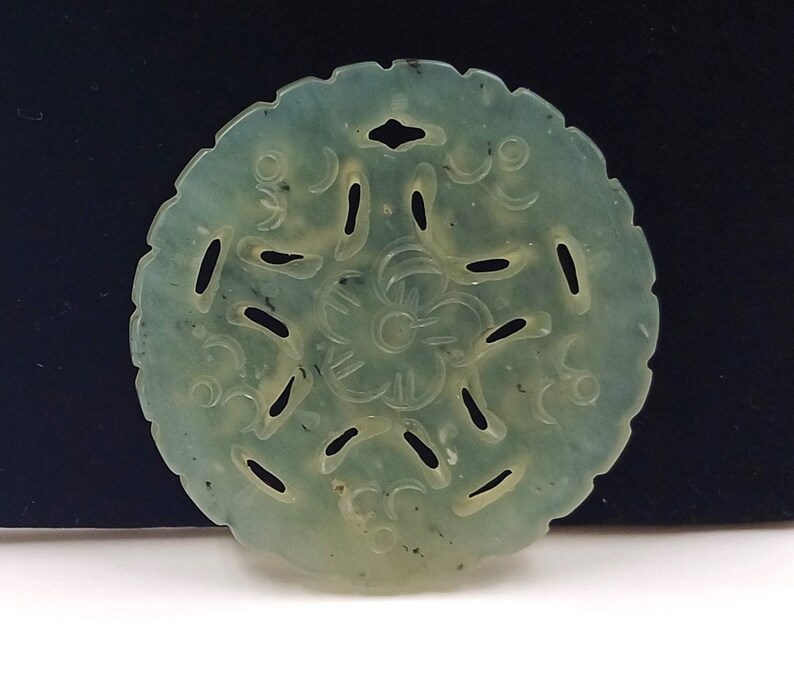 Vintage Old Chinese White Nephrite Jade Wheel Pendant Translucent Open ...