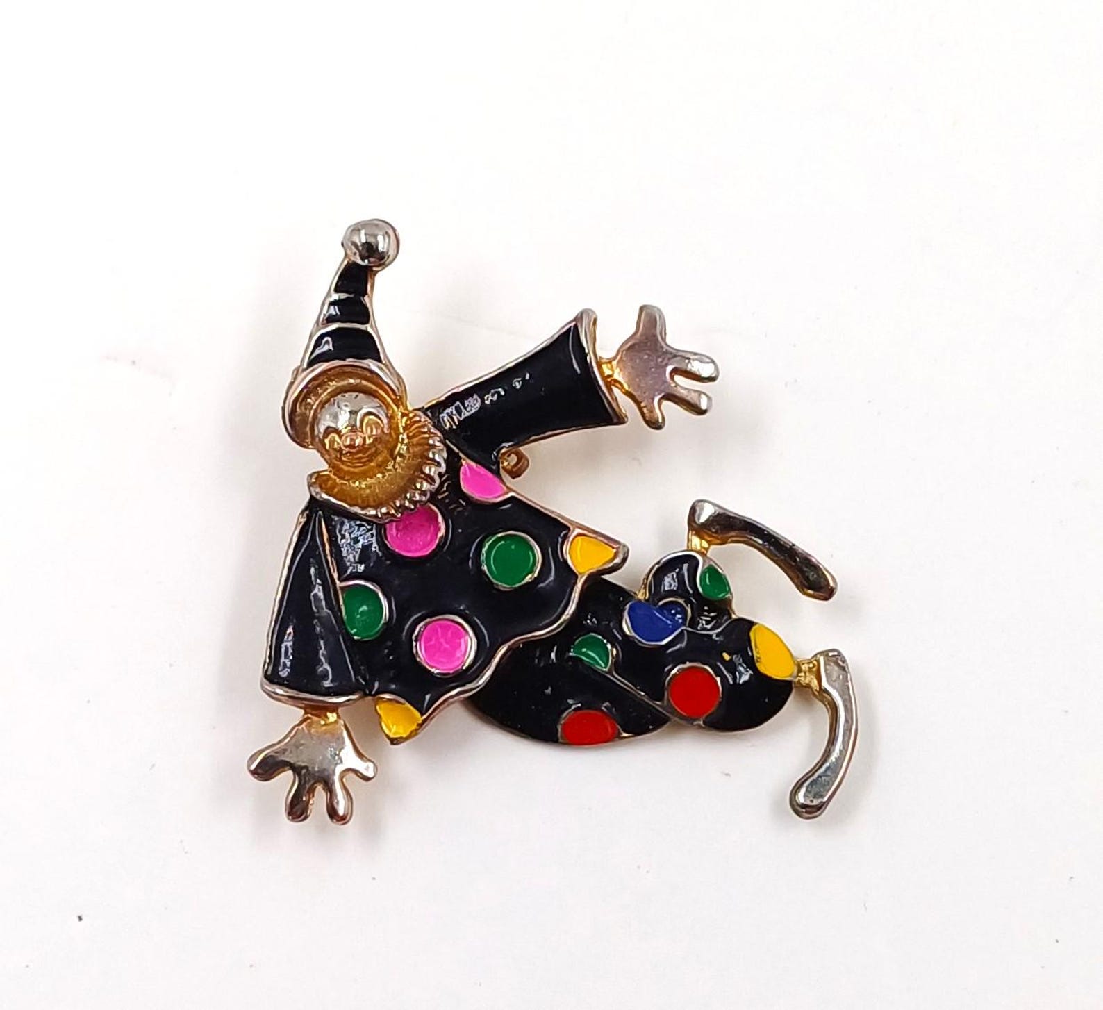 Vintage 1980's Articulated Swivel Hip Clown Black Enamel With Polka ...